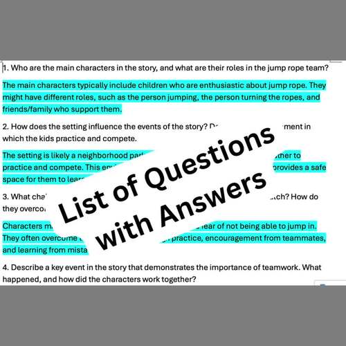 Engaging Comprehension Questions for “Double Dutch” (Journeys Grade 5)