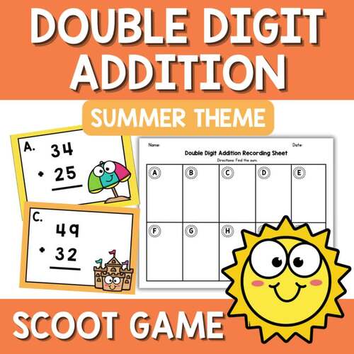 Summer Double Digit Addition Scoot Game With Regrouping Math Center ...