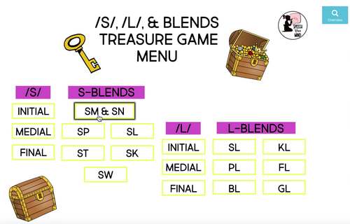 S, L, S-blends, L-Blends Articulation Boom Cards™ Treasure Game ...
