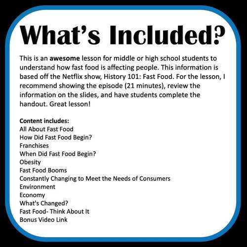 History of Fast Food by All About Food and Life Skills FACS | TpT
