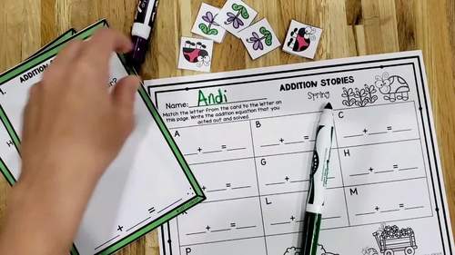 SPRING Addition stories with bugs and flowers - Centers, Write the room