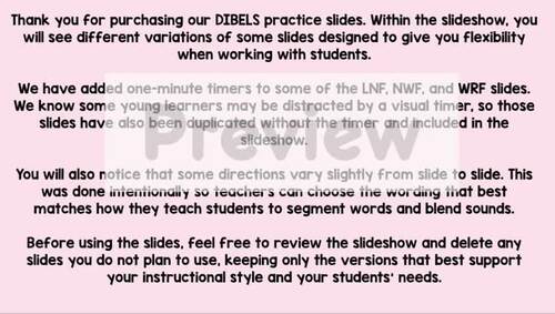 1st Grade DIBELS April Practice Slides LNF PSF NWF WR ORF Vocab Oral ...
