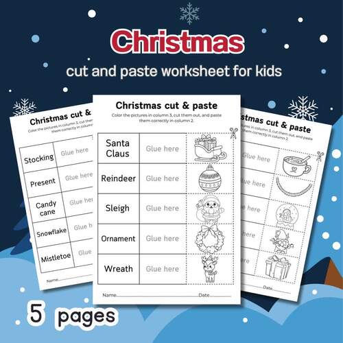 Christmas Cut and Paste worksheets for kids,Vocabulary Practice, kids ...
