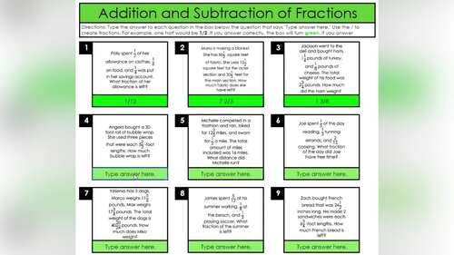 Add and Subtract Fractions Problem Solving Printable and Digital Activities