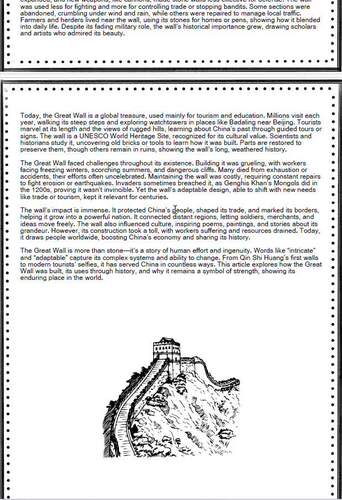Great Wall of China Close Reading Task Cards | Comprehension Ancient China