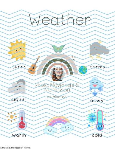 Weather Flashcards/Montessori 3 Part Cards/Posters/Tracing and Writing