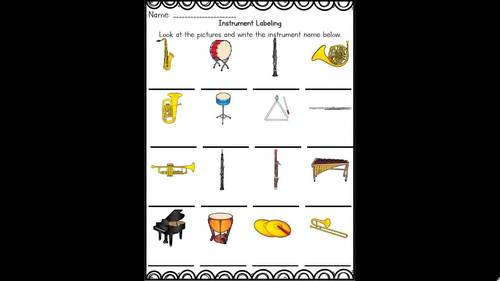 Instruments of the Orchestra Worksheet Pack by Miss Jayna's Music