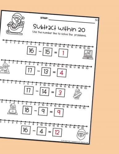Santa Number Line Subtraction Within 20 Christmas Math Worksheets No ...