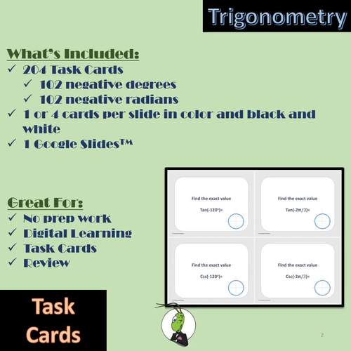 Evaluating the Unit Circle Trigonometry Negative PreCalculus Task Cards ...