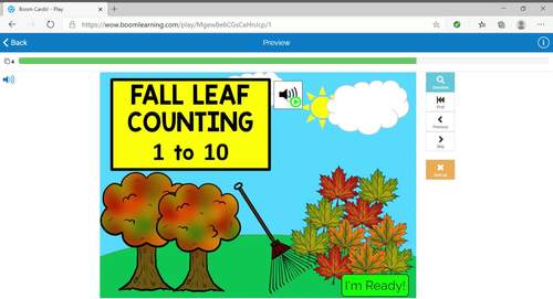 Count to 10 BOOM Cards™ Fall Leaf Counting Number Sense and Fluency