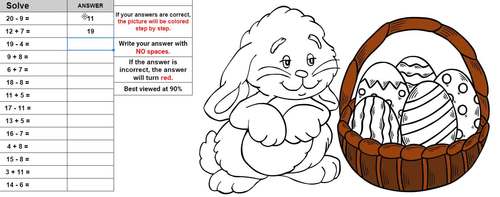 Easter Math Color by Number Addition & Subtraction to 20 Printable ...