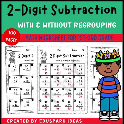2-Digit Subtraction With & Without Regrouping | Math Worksheet for 1st ...
