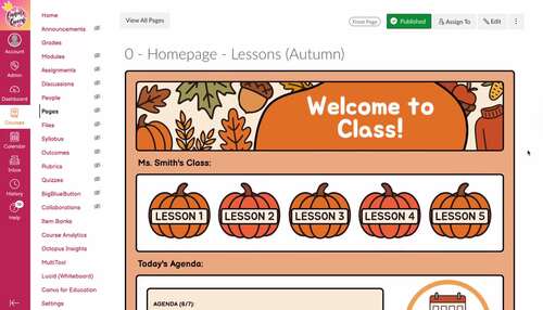 Canvas LMS Template - HOMEPAGE BUTTONS BANNERS - Autumn - Fall - 100% ...
