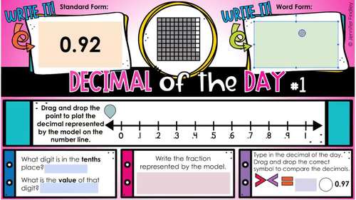 4th Grade Decimal of the Day *with Google Slides™ Decimal Worksheets Review