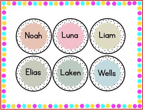 Round Spotty Boho Neutral Student Name Labels, Boho Name Plates, Name Signs