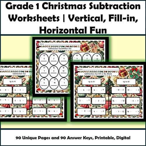 Grade 1 Christmas Math Subtraction Missing Subtrahend Find the Sum ...