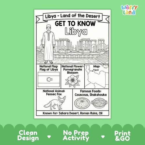 Libya Country Study Geography Coloring Page Worksheet Activity | Africa