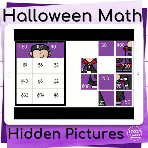 Hidden Picture Tiles Halloween Math Activity 3rd Grade | Distance Learning