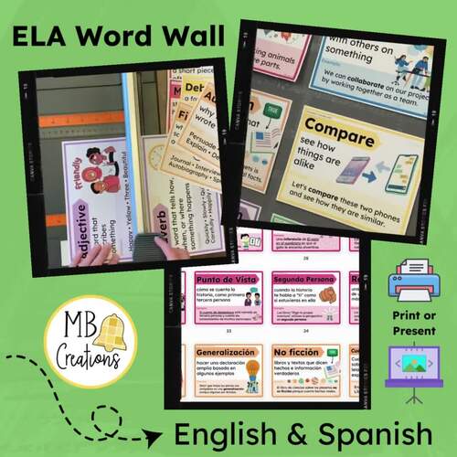 6th, 7th, 8th Grade ELA Word Wall ENG Spanish Writing Reading ...