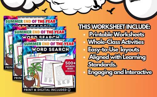 Summer End of the Year Vacation Word Search Puzzles 2nd,3rd,4th,5th,6th ...