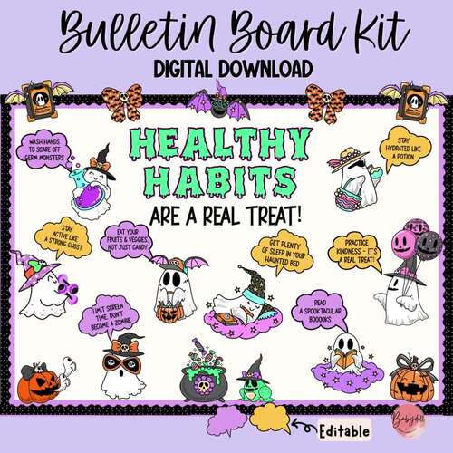 Halloween Healthy Habits Bulletin Board Kit | Editable Health ...