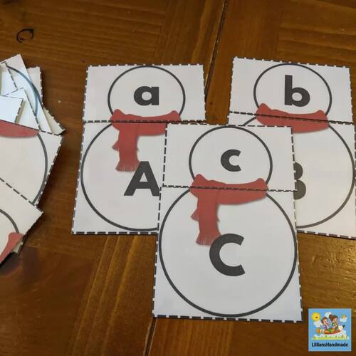 Snowman Alphabet Puzzle Cards A-Z | Matching Upper & Lower Case | TPT