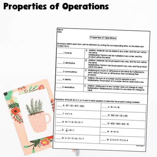 Properties of Operations Practice Worksheet NO PREP 6th Grade 7th Grade