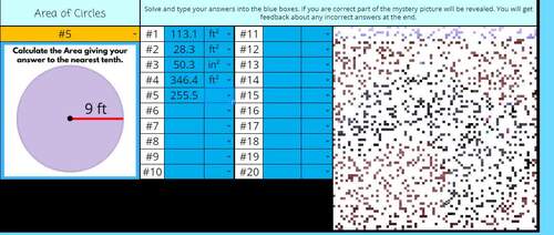 Area of Circles Pixel Art by Pick Up and Go Resources | TPT