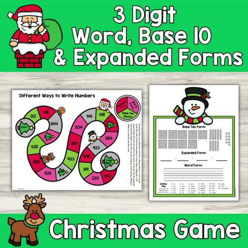 Christmas 3 Digit Numbers Expanded Word Form Base Ten Blocks Game 2nd Grade