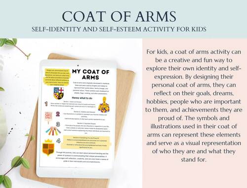 Coat of Arms self-esteem and self-identity activity for kids and teens
