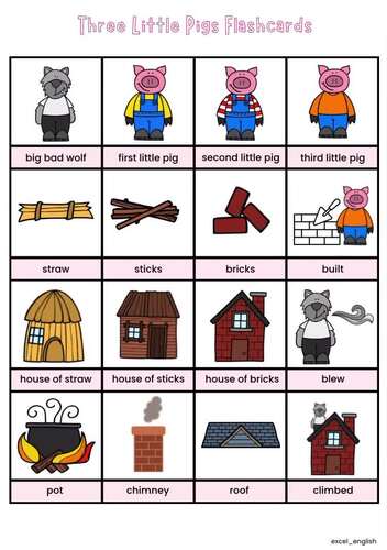 Three Little Pigs Vocabulary Flashcards for ESL / EAL Learners | TPT