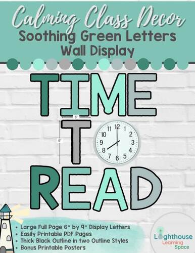 Calming Class Decor TIME TO READ Soothing Green Display | TPT