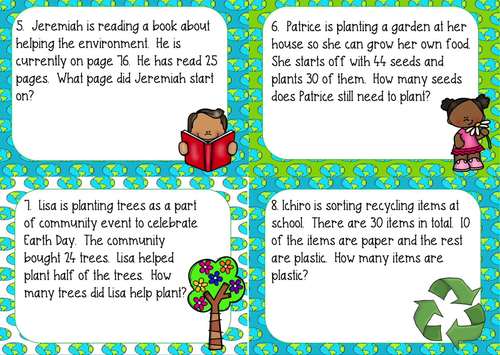 Earth Day Subtraction Task Cards with and without Regrouping by Those ...