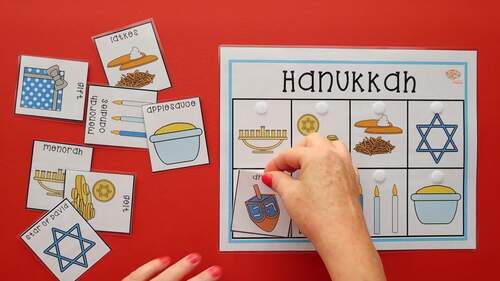 Hanukkah Matching Activity Sheet, Match 8 Labeled Pictures, Jewish Holiday