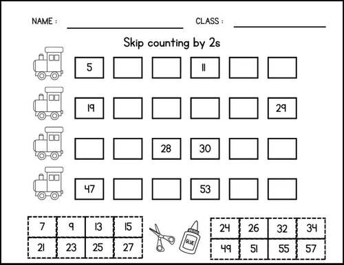 Skip Counting by 2s Worksheets: 1st 2nd Grade Math Cut and Paste (NO PREP!)