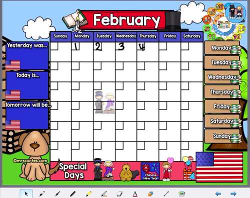 Morning Calendar For PROMETHEAN Boards - February- President's Day by ...