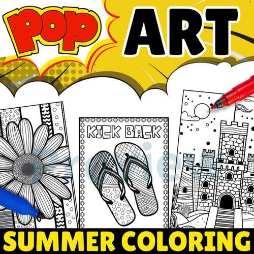 Summer Pop Art Coloring Pages Posters End of Year Art Activity Fun Craft