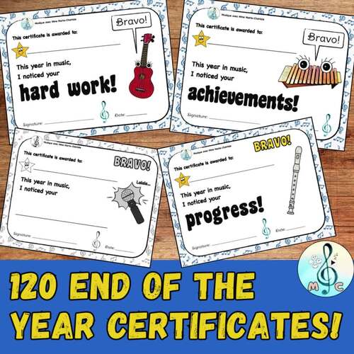 End of the year MUSIC INSTRUMENT certificates - CUSTOMIZABLE rewards