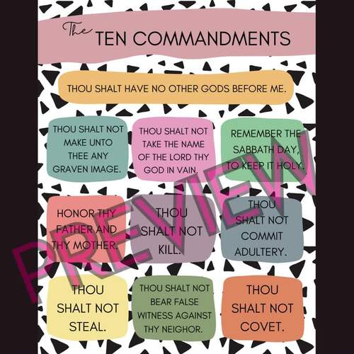 TEN COMMANDMENTS Posters (KJV & Louisiana HB71) Christian Classroom Decor