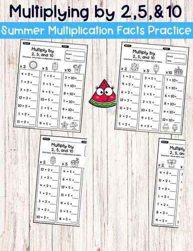 Summer Multiplication & Division Facts Bundle 2s, 5s, 10s Worksheets ...