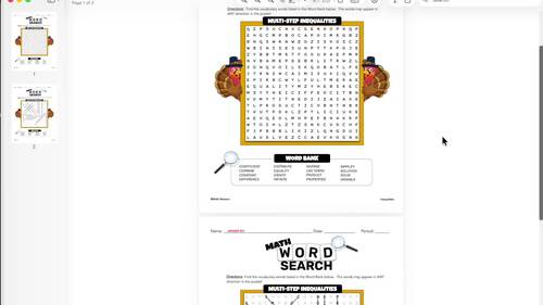 Thanksgiving Math Worksheet Solving Multistep Inequalities Activity ...