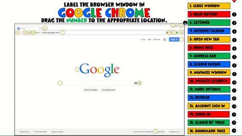 LABEL THE INTERNET BROWSER Window: DRAG AND DROP Digital Worksheet ...