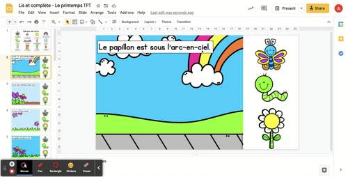 Digital FRENCH Spring Reading Comprehension - Lis et complète le printemps