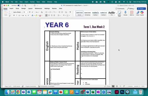 Australian Curriculum – Year 6 Homework Bundle – Term 1, 2, 3, 4
