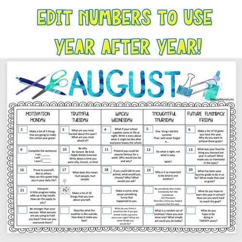 MAY DAILY WRITING PROMPTS - MAY Editable Calendar Journal Prompt