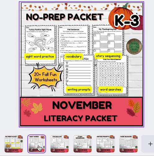 November Literacy Packet: 20+Pages K-3 Fall Activities by Chalkboard ...