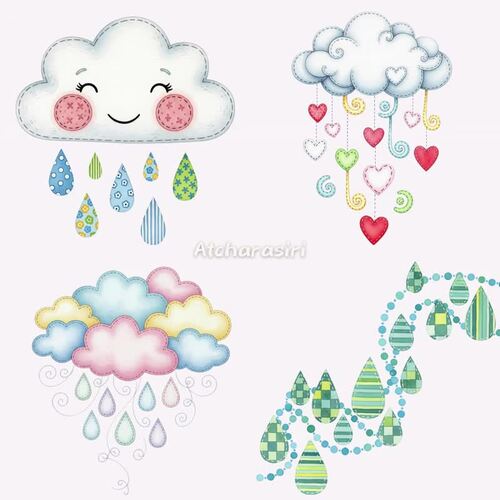 Spring Raindrops and Clouds Clipart – 18 Transparent PNG | TPT