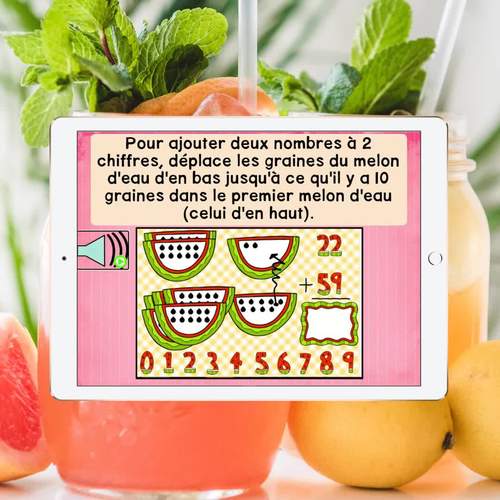 Addition de nombres à 2 chiffres avec regroupement | Melon d'eau Cartes ...