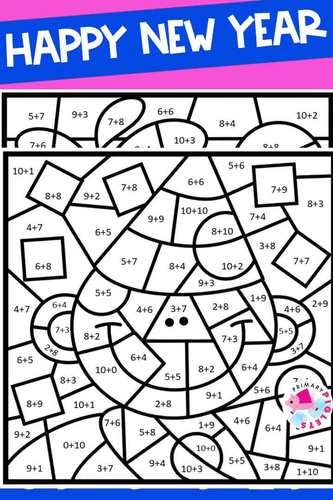 New Years Addition Color by Number Sums 10-20 by Primary Piglets