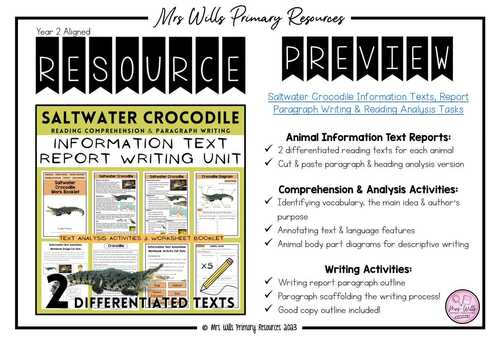 Crocodile Information Texts, Report Paragraph Writing & Reading Analysis Tasks